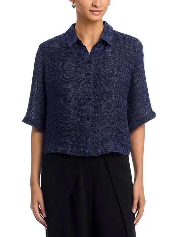 Eileen Fisher Classic Collar Elbow Sleeve Shirt - Ink