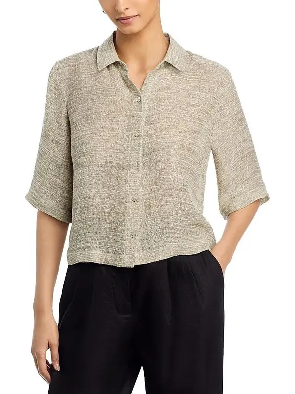 Eileen Fisher Classic Collar Elbow Sleeve Shirt - Natural