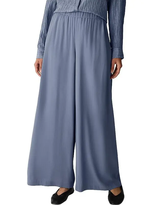 Eileen Fisher Silk Georgette Crepe Wide Ankle Pants - Flint