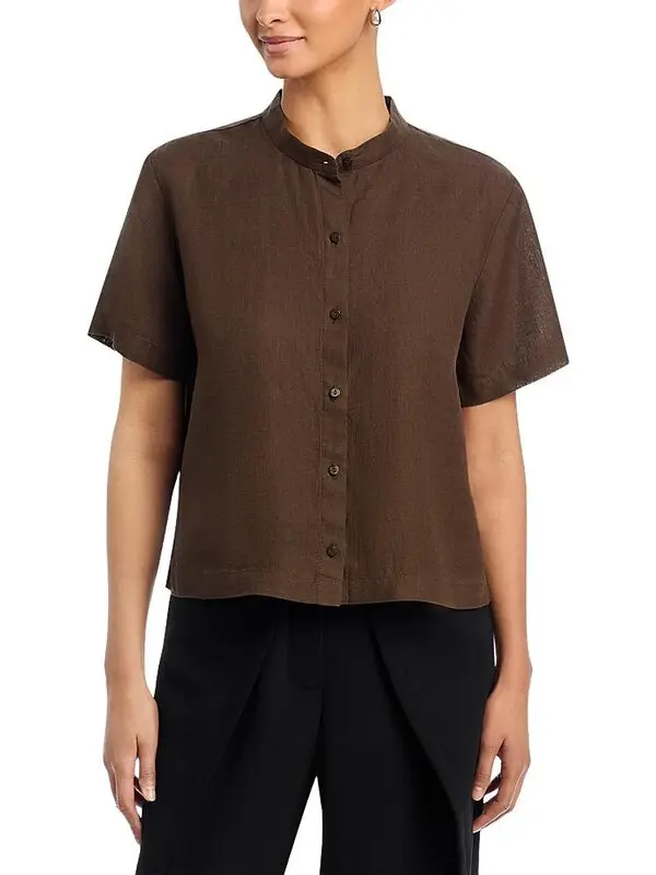 Eileen Fisher Mandarin Collar Linen Shirt - Wren