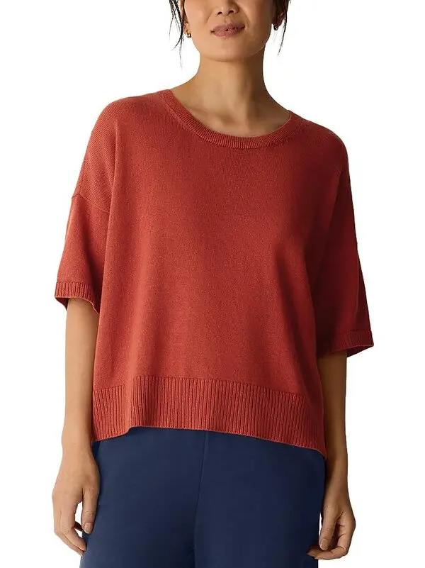 Eileen Fisher Crewneck Elbow Sleeve Sweater - Burnt Orange