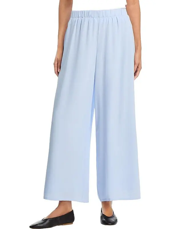 Eileen Fisher Silk Georgette Crepe Wide Leg Pants - Airy Blue