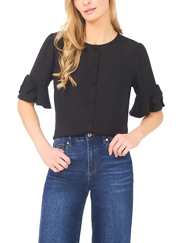 CECE DUPRAZ Flounce Elbow Bow Sleeve Top - Rich Black