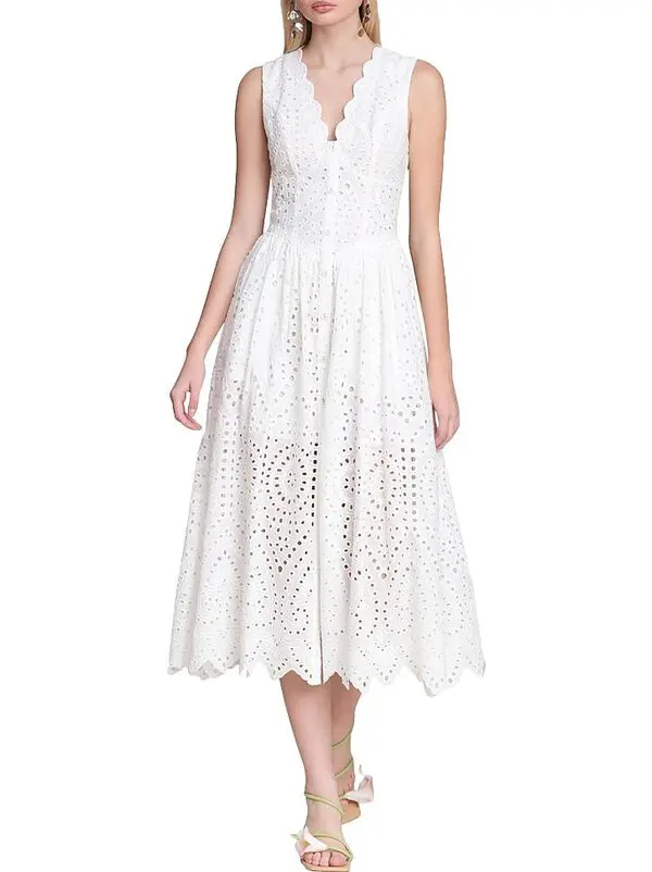 Avec Les Filles Broderie Anglaise Midi Dress - White