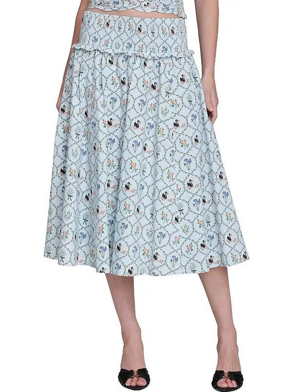 Avec Les Filles Printed Circle Skirt - Blue Swan