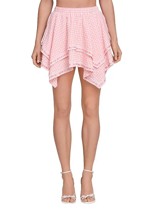 Avec Les Filles Handkerchief Hem Mini Skirt - Pink/white Gingham