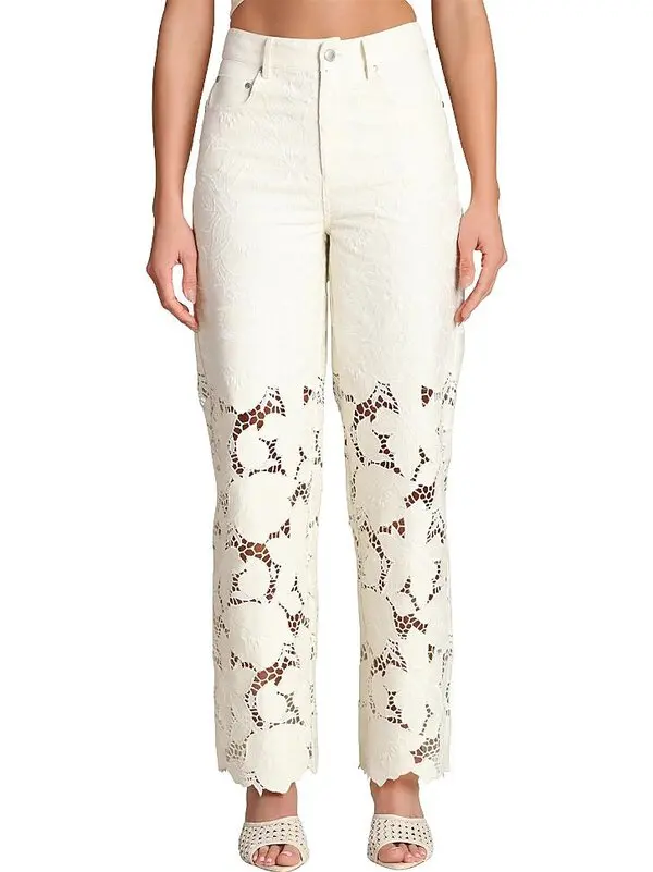 Avec Les Filles Guipure Lace Wide Leg Jeans - Off White