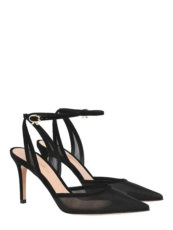 GIANVITO ROSSI Dorotea D'orsay 85 Ankle Pump - Black Leather And Fabric