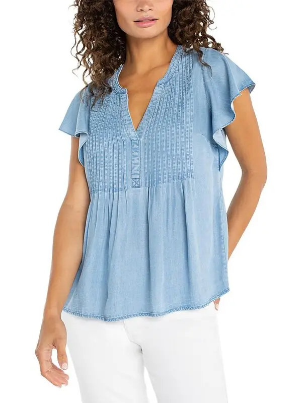 LIVERPOOL Flutter Sleeve Popover Blouse With Pintucks - Malibu Light