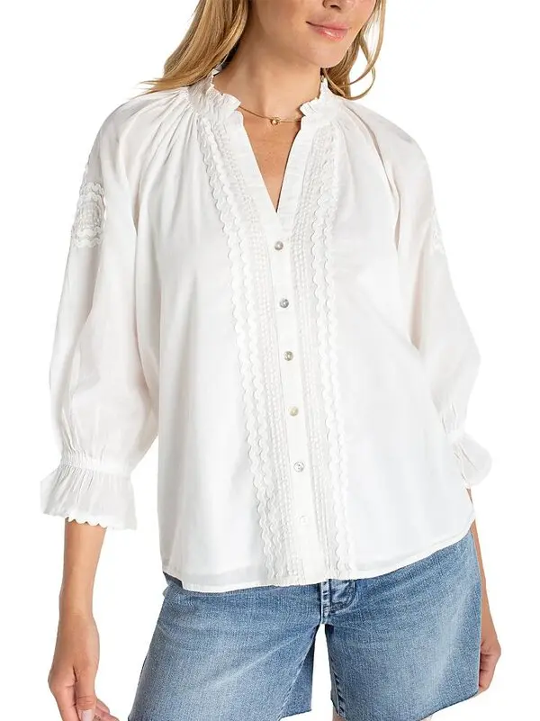 LIVERPOOL Embroidered Button-front Top - Bone