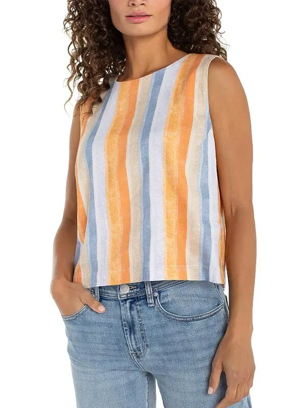 LIVERPOOL Sleeveless Shell Top With Button Back - Multi Stripe Print