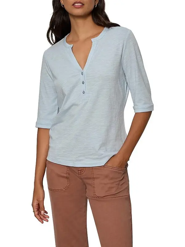 Sanctuary Rolled Sleeve Henley Top - Blue Aura