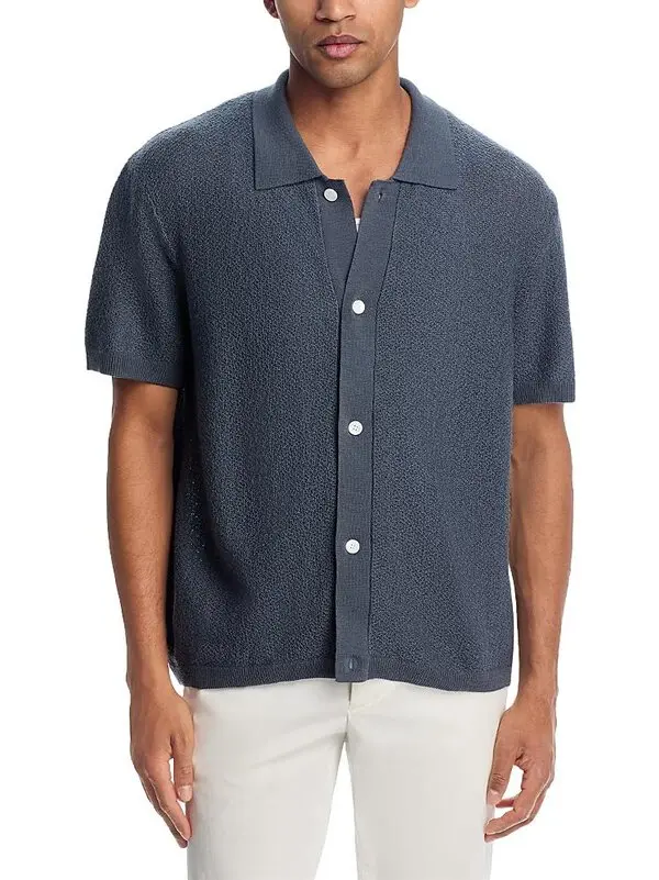FRAME Short Sleeve Cardigan Sweater - Blue Grey