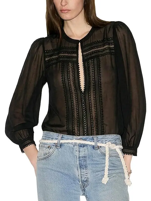 RE/DONE Tate Long Sleeve Blouse - Black