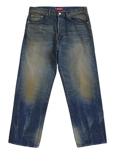 Supreme Distressed Loose Fit Selvedge Jean - Washed Indigo