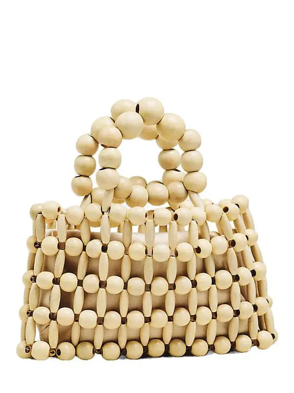 Anthropologie Wood Bead Top-handle Mini Satchel - White