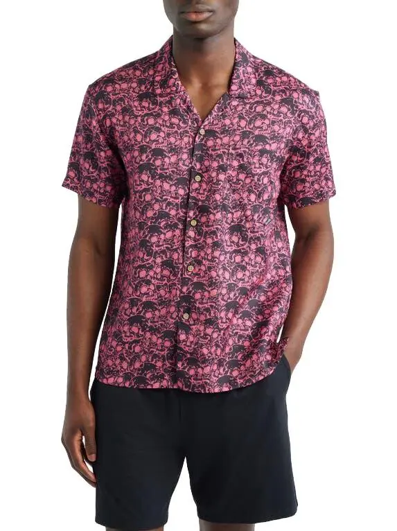 BOARDIES Skull Print Camp Shirt - Black/red