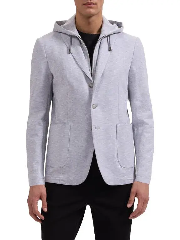 Bugatchi Cotton Mélange Piqué Blazer With Removable Hooded Bib - Platinum