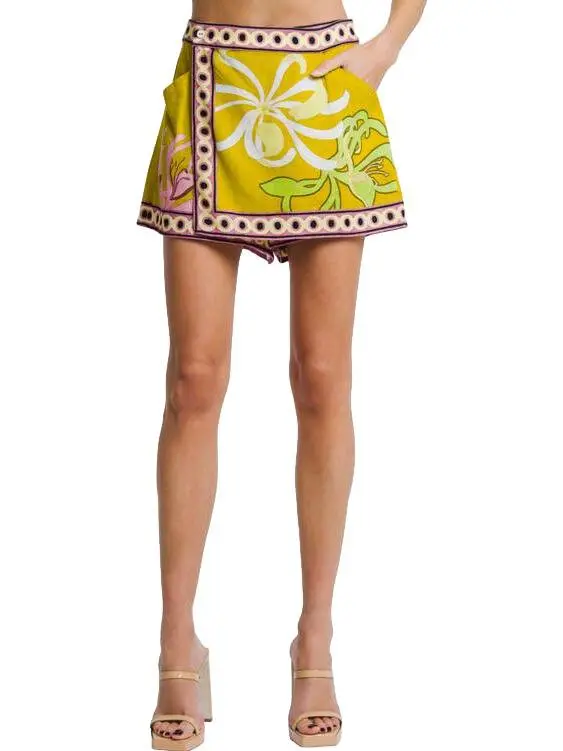 CIEBON Elara Linen Blend Skort - Yellow Multi