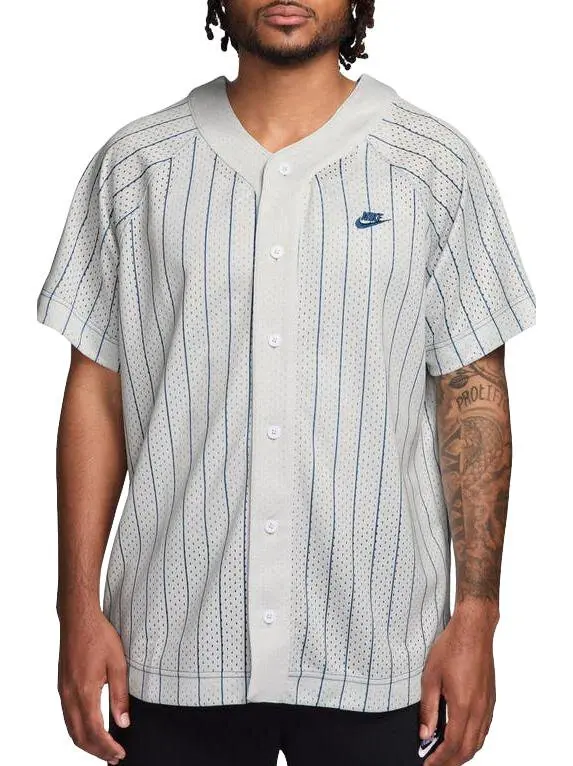 Nike Club Stripe Mesh Baseball Jersey - Photon Dust/court Blue