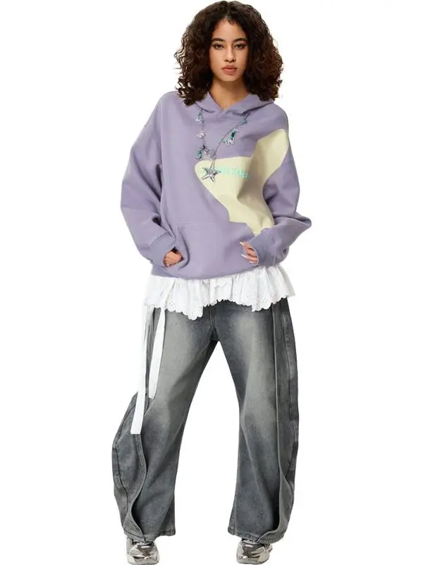AELFRIC EDEN Star Graphic Color Block Hoodie - Purple