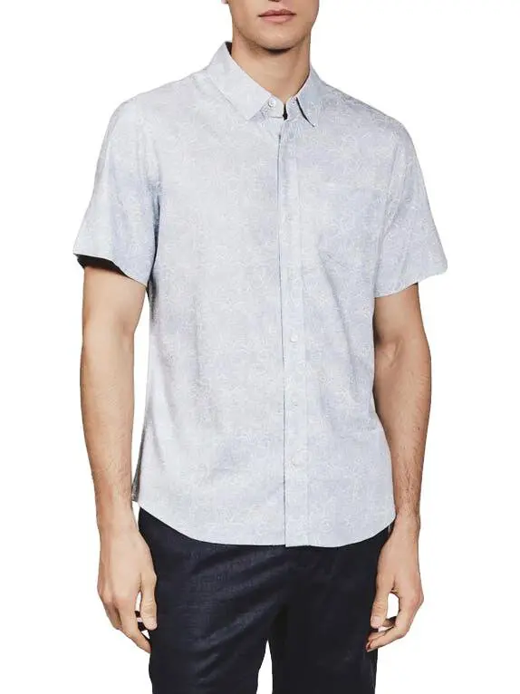 7 Diamonds Fontaine Floral Print Short Sleeve Button-up Shirt - Light Blue