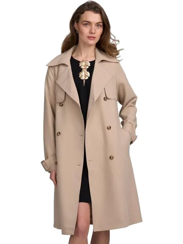 ELLE COLLECTION Classic Trench Coat - Light Khaki