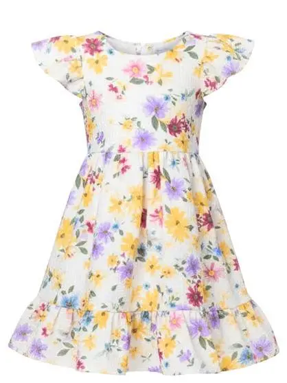 MIA BELLE GIRLS Floral Bow Dress - Yellow