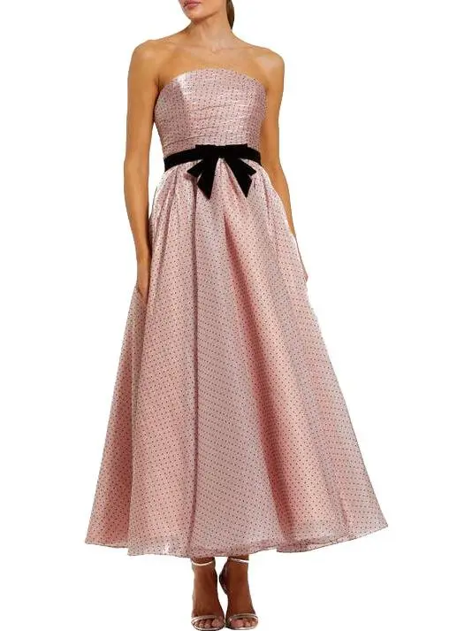 Mac Duggal Polka Dot Organza Strapless Dress With Bow - Rose Pink