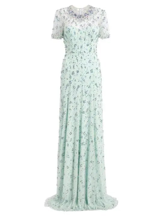 Jenny Packham Ambiance Beaded Maxi Gown - Alice Blue