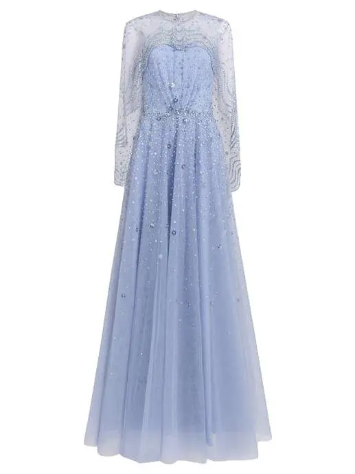 Jenny Packham Oliver Beaded-appliqué Maxi Gown - Blue Slate