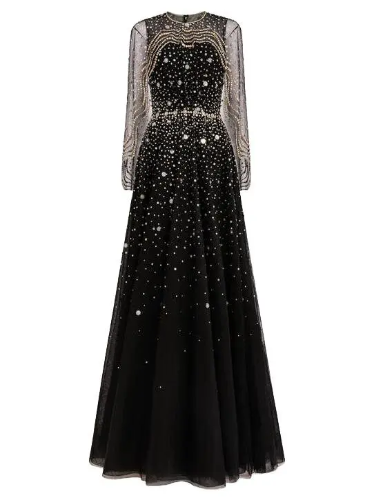 Jenny Packham Oliver Beaded-appliqué Maxi Gown - Liquorice