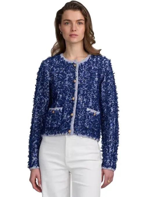 ELLE COLLECTION Boucle Knit Cardigan - Blue Multi