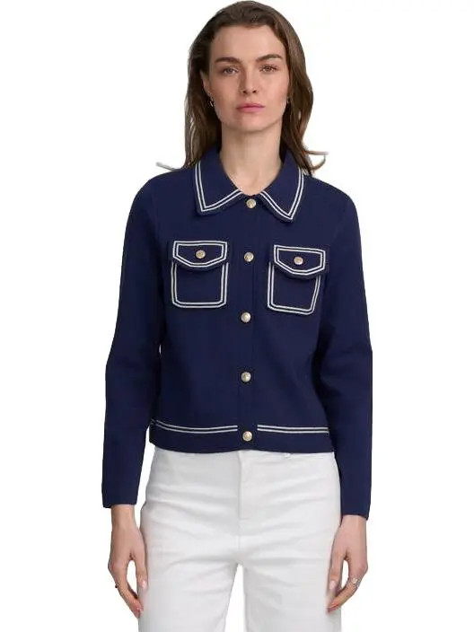ELLE COLLECTION Fine Gauge Western Cardigan - Navy/white