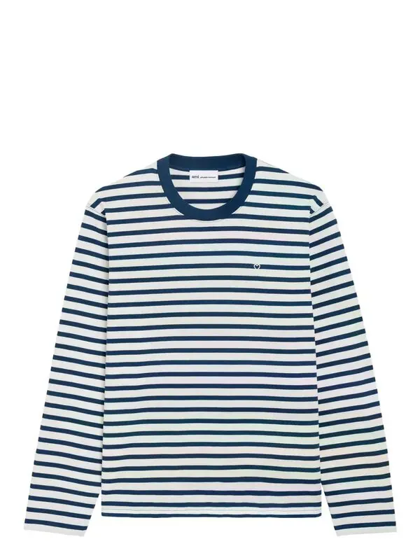 AMI Paris De Coeur Striped Long Sleeve T-shirt - White