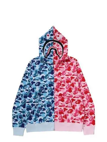 A BATHING APE Abc Camo Separate Shark Full Zip Hoodie - Black/pink
