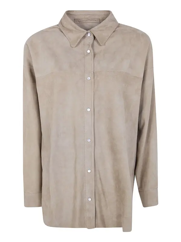 SALVATORE SANTORO Leather Fringes Shirt - Beige