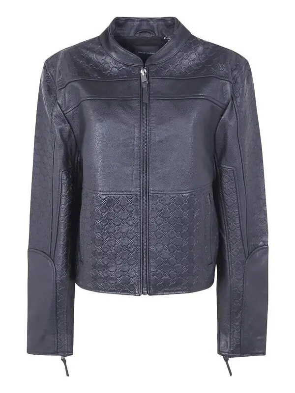 DAILY PAPER Structured Leather Biker Jacket - Black