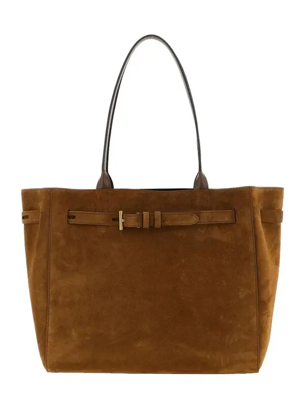 TOM FORD Suede And Calf Leather Medium Tote - Brown
