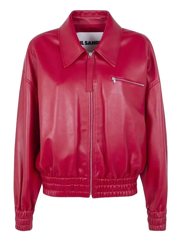 JIL SANDER Classic Bomber Leather Jacket - Red