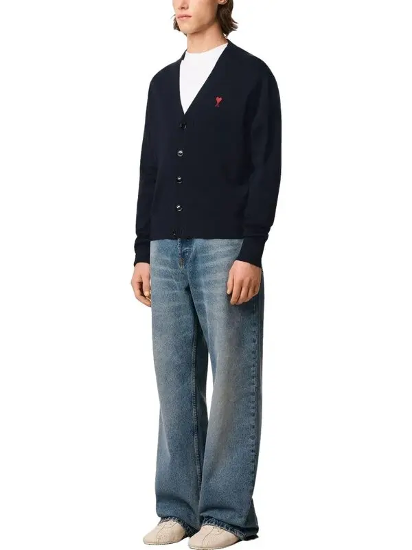 Ami Cardigan With Contrasted " De Coeur - Blue