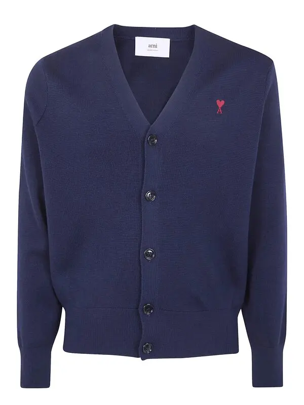 AMI Paris Cardigan With Contrasted " De Coeur - Blue