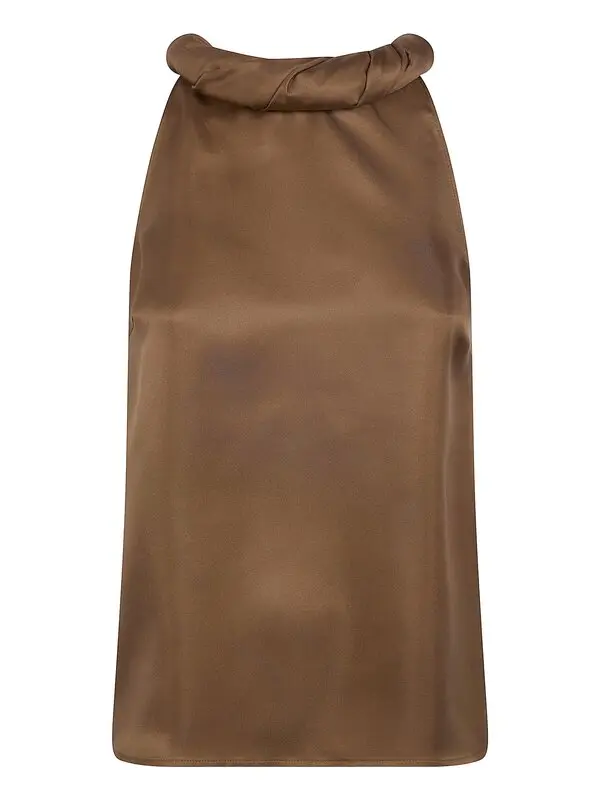 Loulou De Saison Wilma Twisted Collar Top - Brown