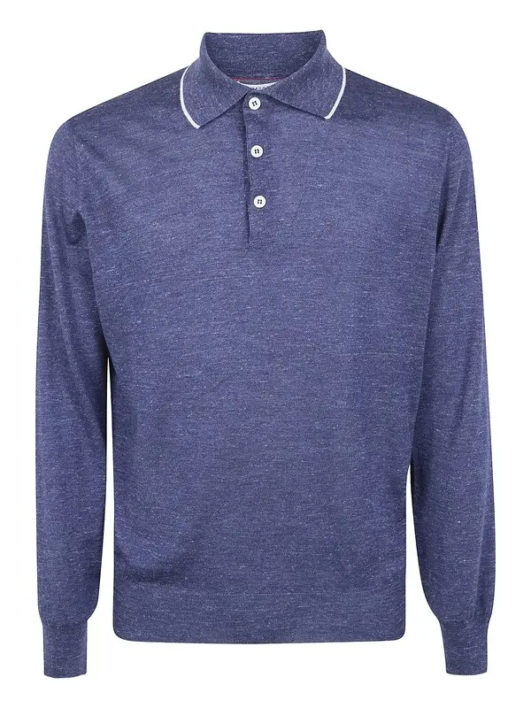 Brunello Cucinelli Long Sleeves Polo Shirt - Blue
