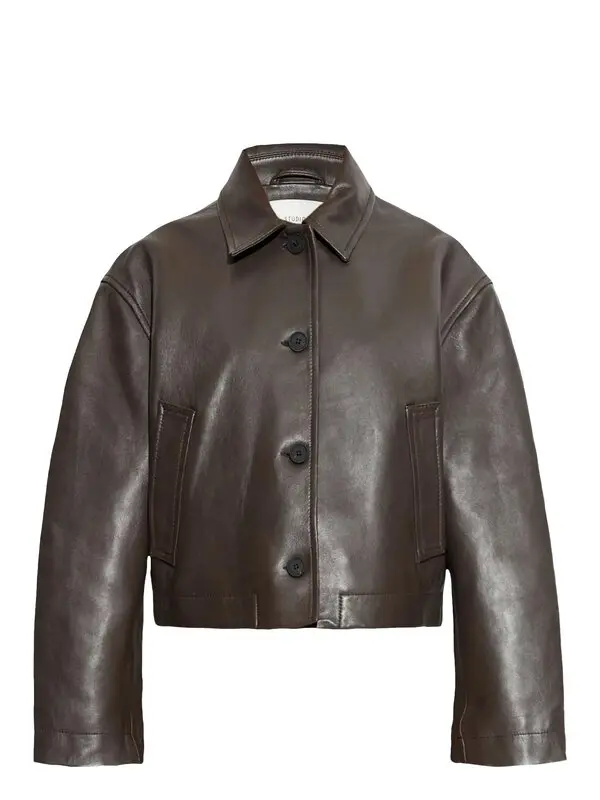 Studio Nicholson Cropped Leather Jacket - Brown