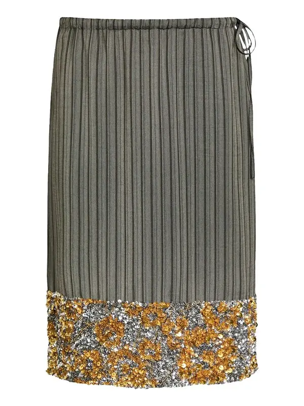 Dries Van Noten Striped Embellished Skirt - Grey