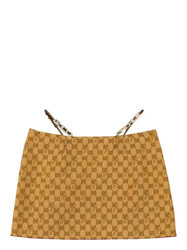 Gucci Canvas Mini Skirt With Lace And Crystal Details - Tan