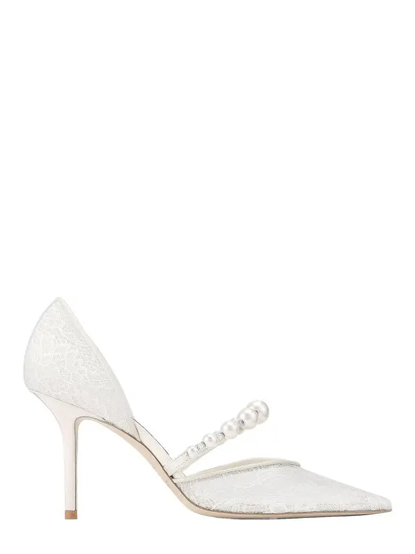 JIMMY CHOO Aurelie 85 Lace Pumps With Pearl Embellishment - Neutral