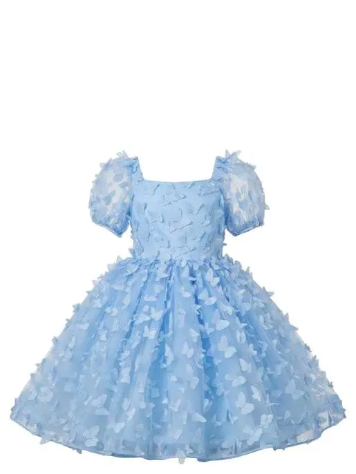 MIA BELLE GIRLS 3d Applique Party Dress - Blue