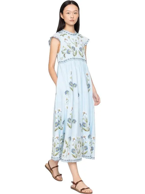 Sea Audra Embroidered Midi Dress - Blue